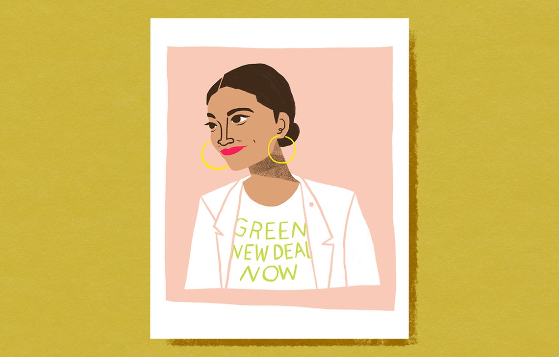 AOC Alexandria Ocasio-Cortez Portrait Illustration Print Card | Etsy