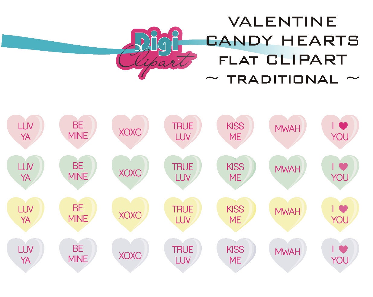 Conversation Hearts Valentines Clip Art INSTANT DOWNLOAD - Etsy