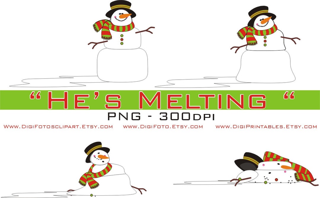 Adorable Melting Snowman Clipart Wearing Hat and Scarf - INSTANT ...