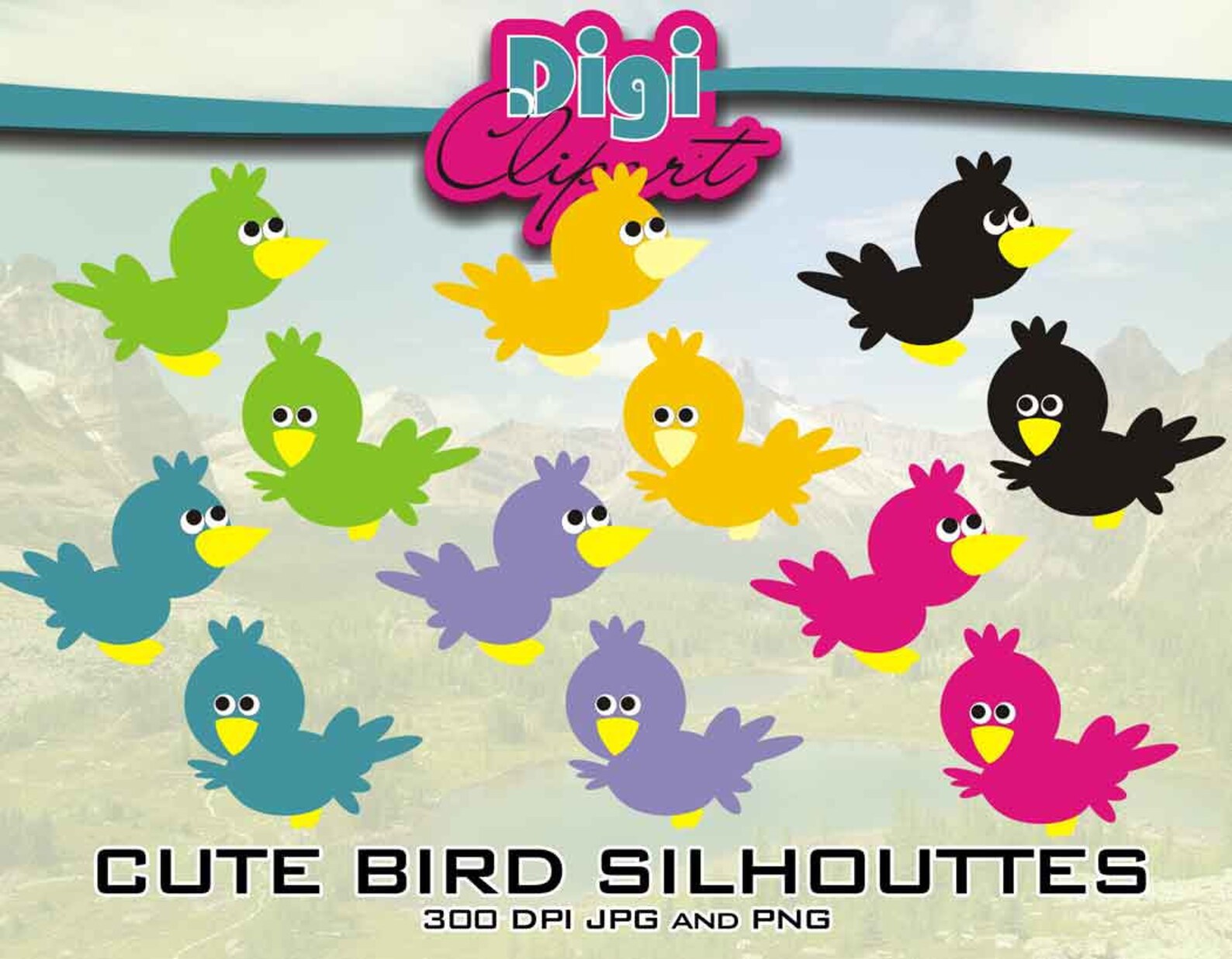 Raven Bird Clipart Bird Flourish Cute Birds Clip Art INSTANT DOWNLOAD ...