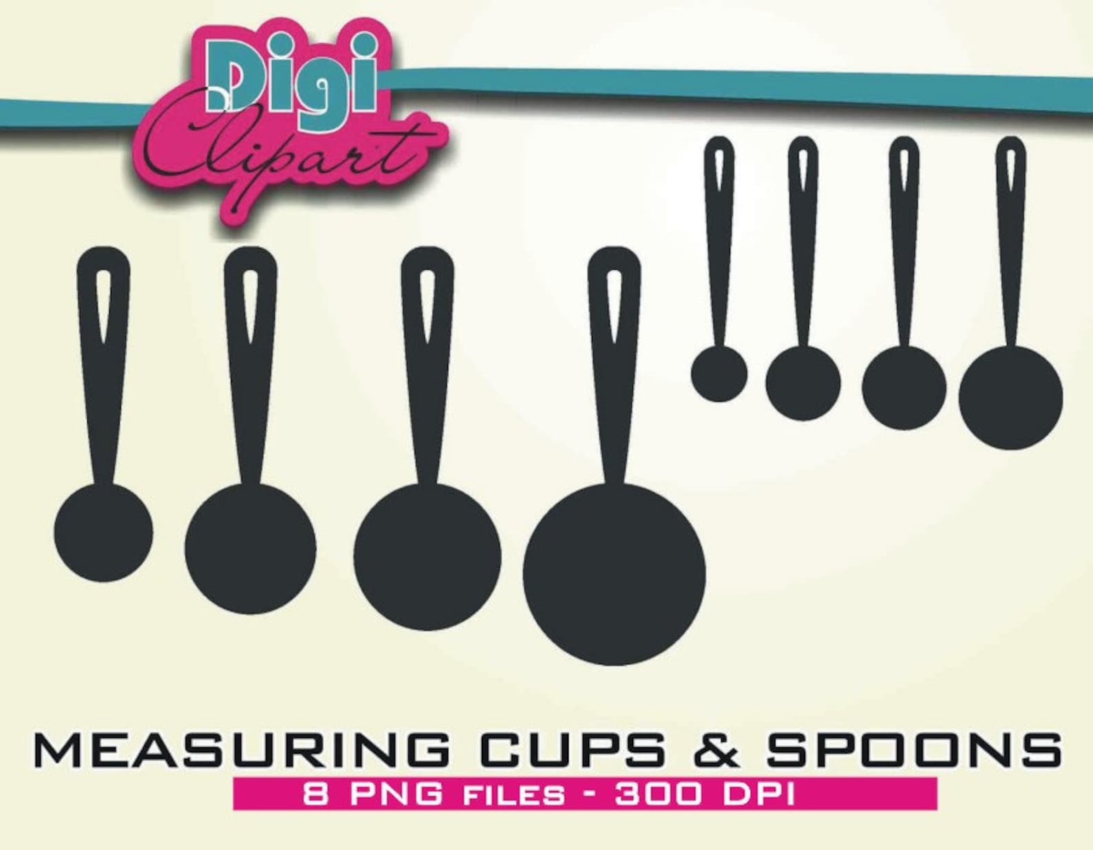 Measuring Cups Measuring Spoons Silhouette Clip Art - INSTANT DOWNLOAD ...