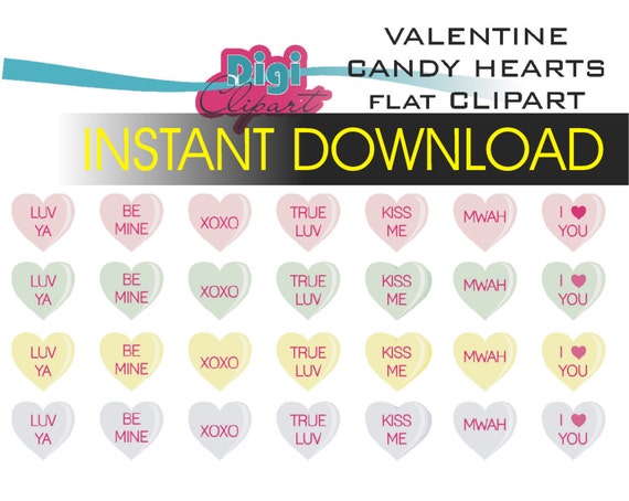 Conversation Hearts Valentines Clip Art INSTANT DOWNLOAD | Etsy