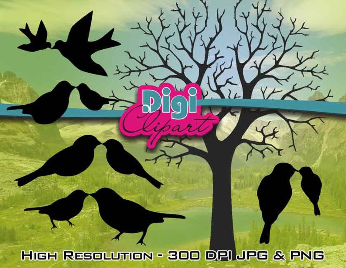 Tree and Love Birds Silhouette - Clip Art - INSTANT DOWNLOAD - Etsy