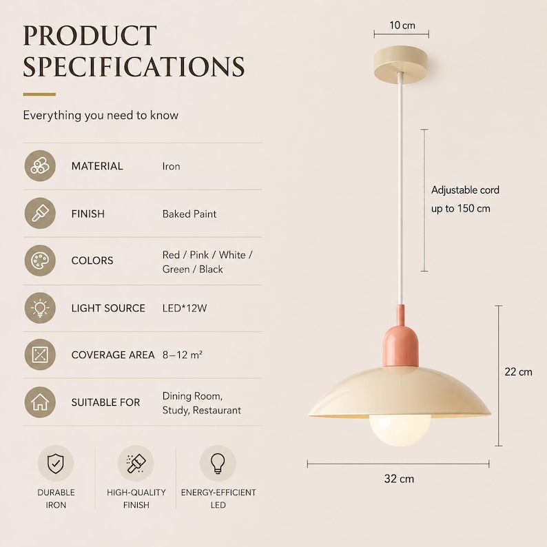 Modern Scandinavian Pendant Light, Colorful Metal Hanging Lamp, Kitchen ...