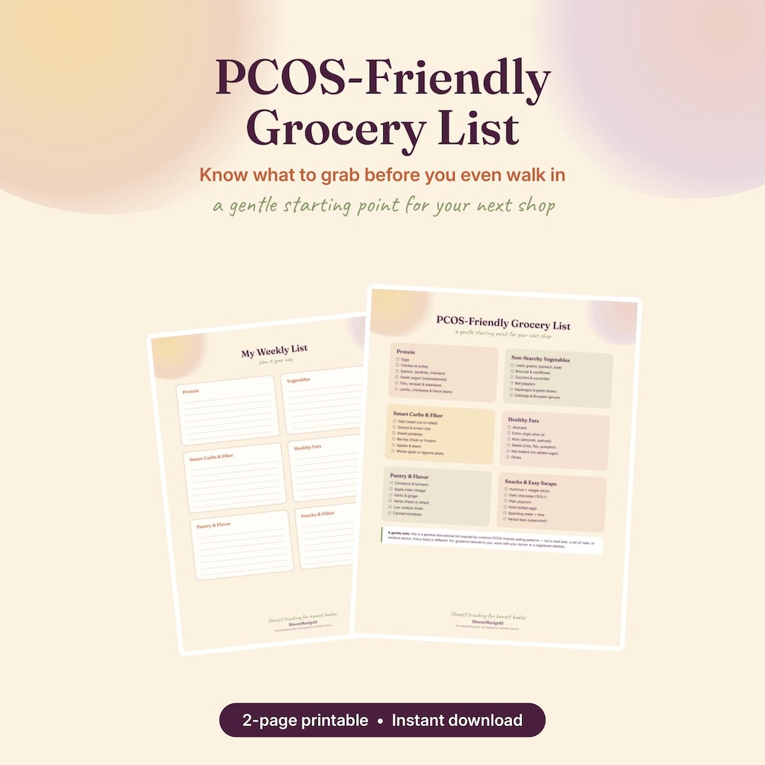 PCOS Grocery List Printable, Hormone Health Food Shopping Guide ...