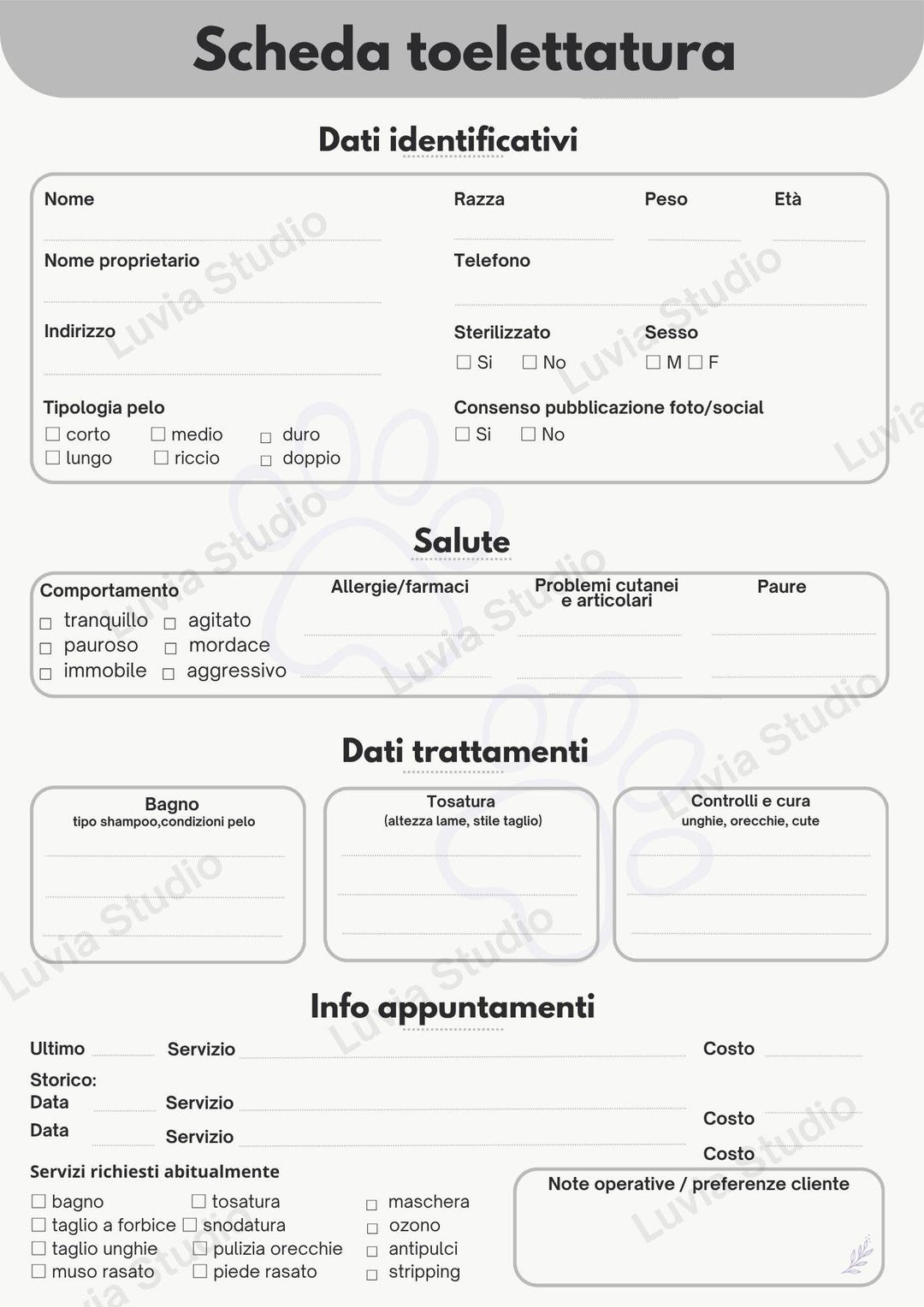 Grooming Client Card - Professional Template - Etsy