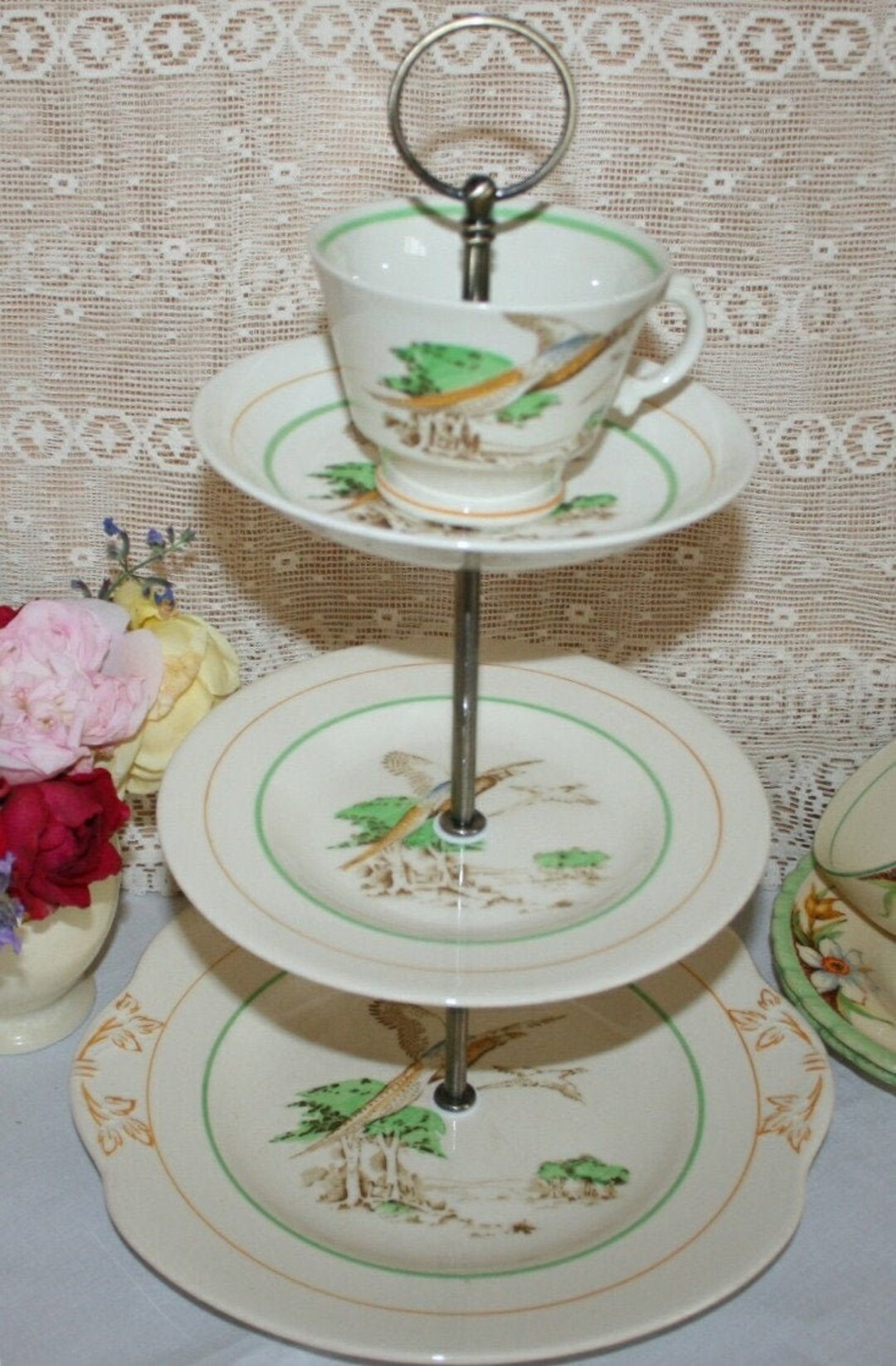 Antique 3-tier Art Deco Cake Stand. flying Pheasants. Quirky. C.1930 - Etsy