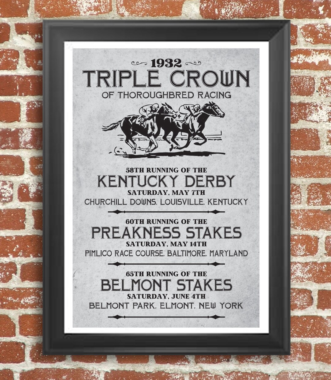 Triple Crown Horse Racing Poster Kentucky Derby Preakness Stakes ...