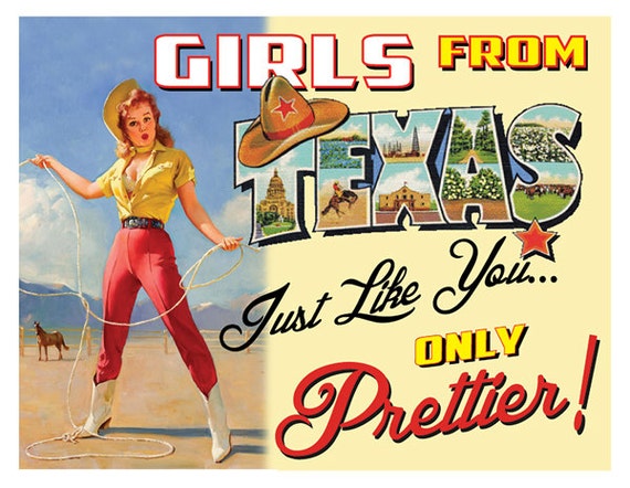Texas Girls From Texas Retro Pin up Girl State Prints - Etsy