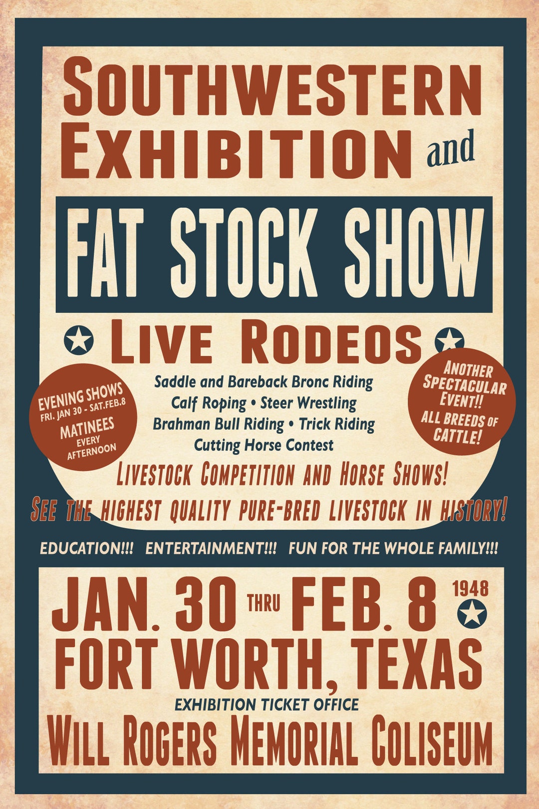 Fort Worth Southwestern Exposition and Fat Stock Show Vintage Poster ...
