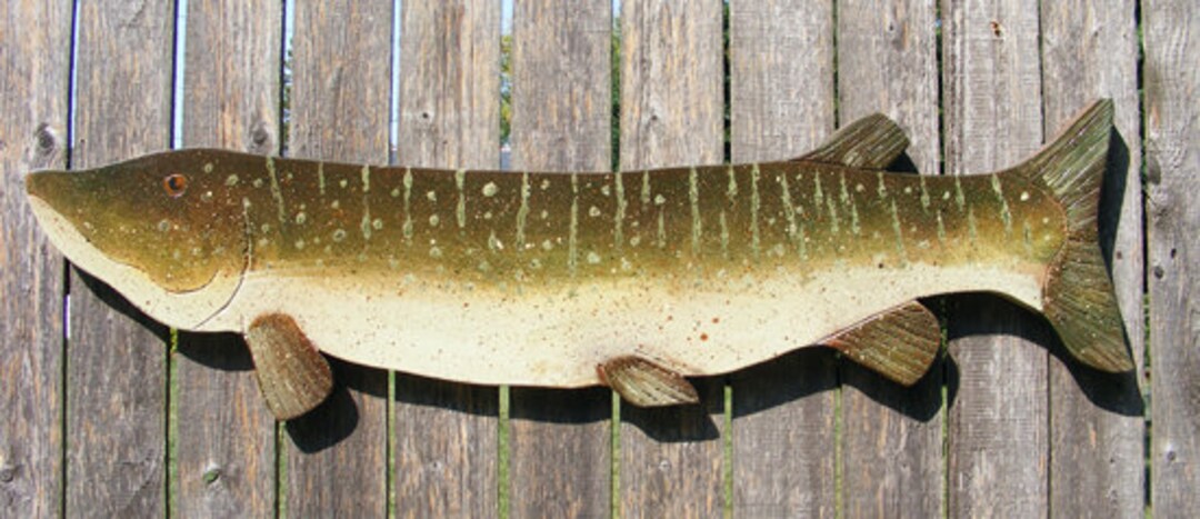Musky Folk Art Hand Painted Large Wood Fish Cabin Art - Etsy