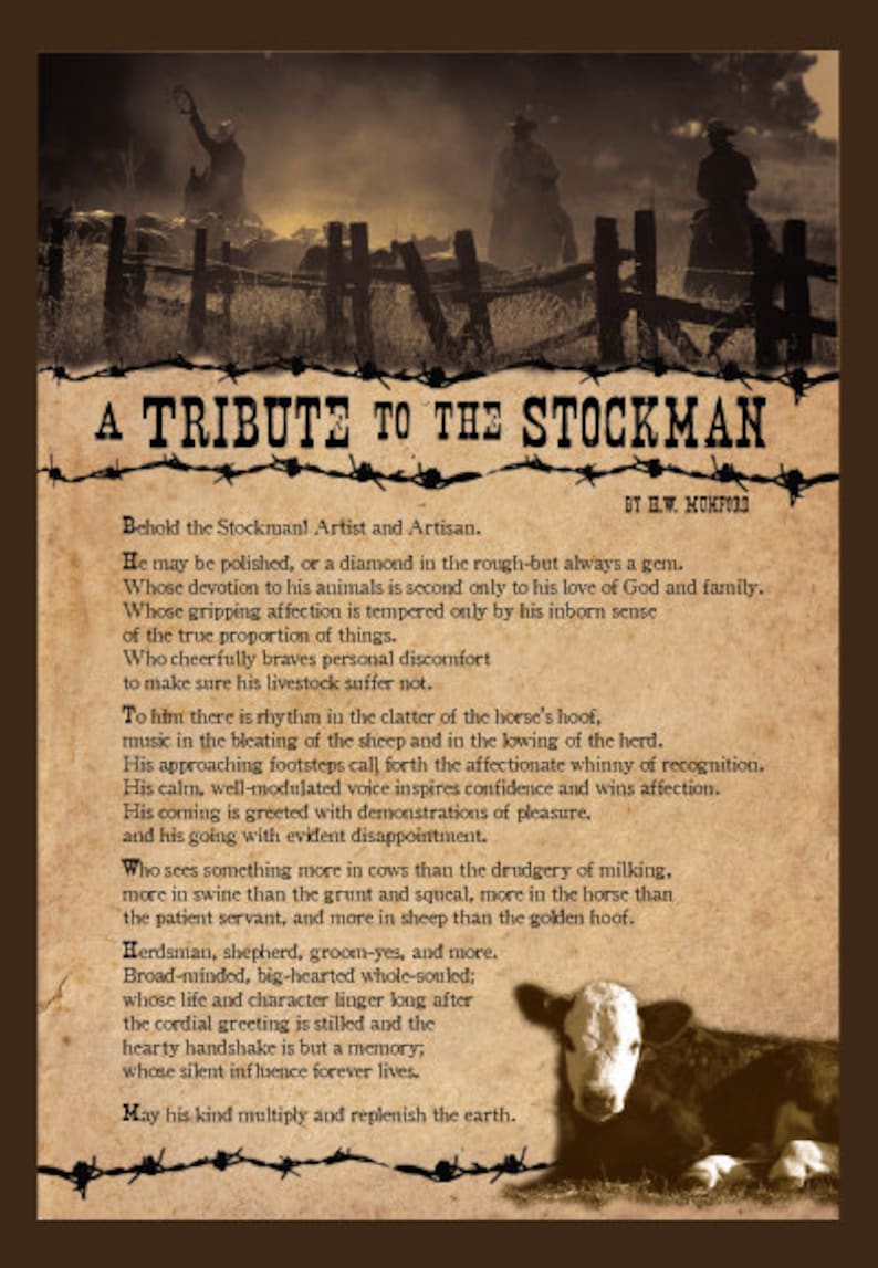 A Tribute to the Stockman Poem 12 X 18 Poster Print - Etsy