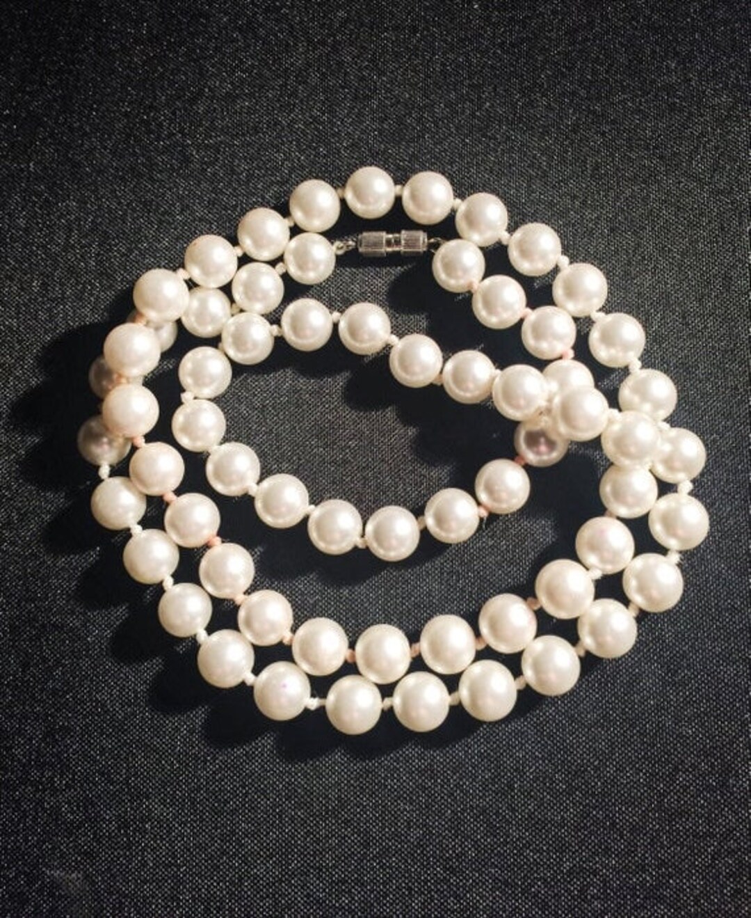 Quality Vintage Pearl Neckace, Knotted Between Pearls, Old Barrel Clasp ...