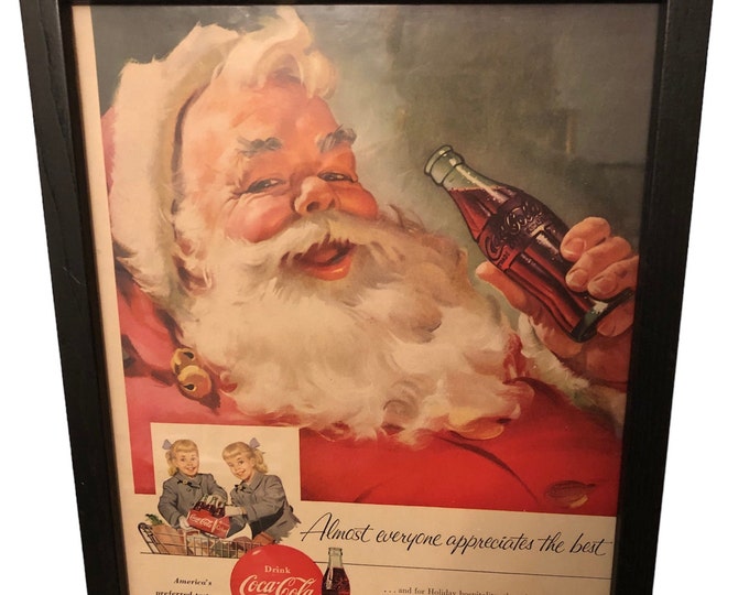 Vintage 1955 Santa With Coca Cola, Framed Picture, Advertising Picture ...