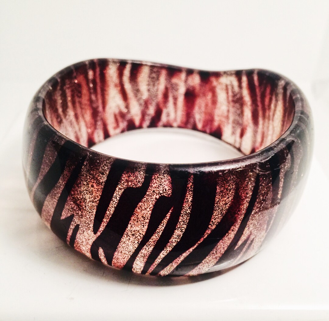Wavy Edge Tiger Pattern Bangle, Vintage Bracelet, Early Plastic - Etsy