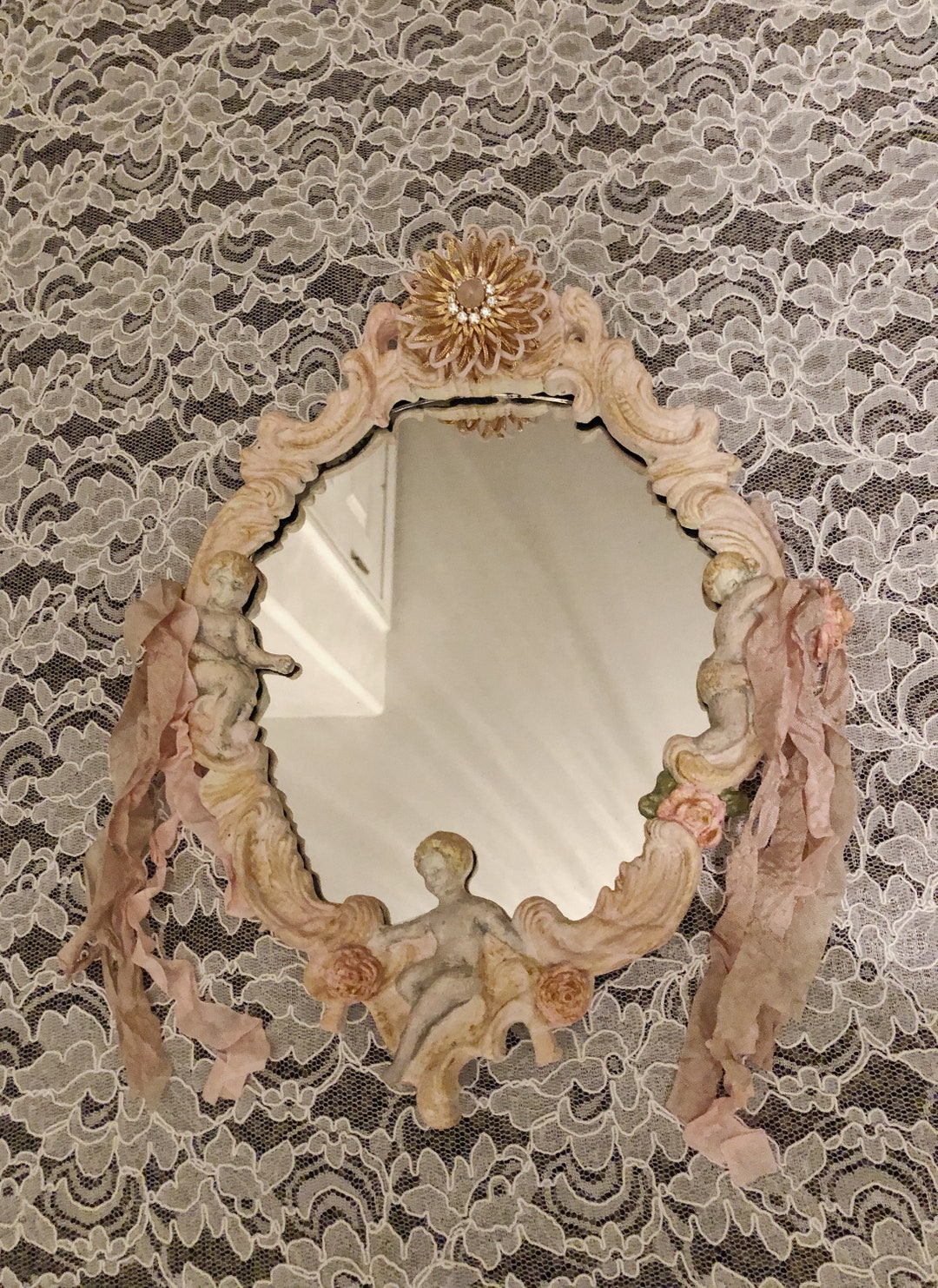 French Shabby Mirror, Embellished Vintage Mirror, Hand Designed, Hand ...