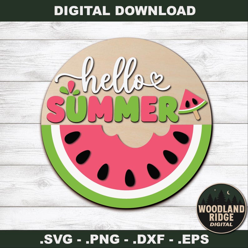 Hello Summer Watermelon Door Hanger SVG, Welcome Sign Laser Cut File ...