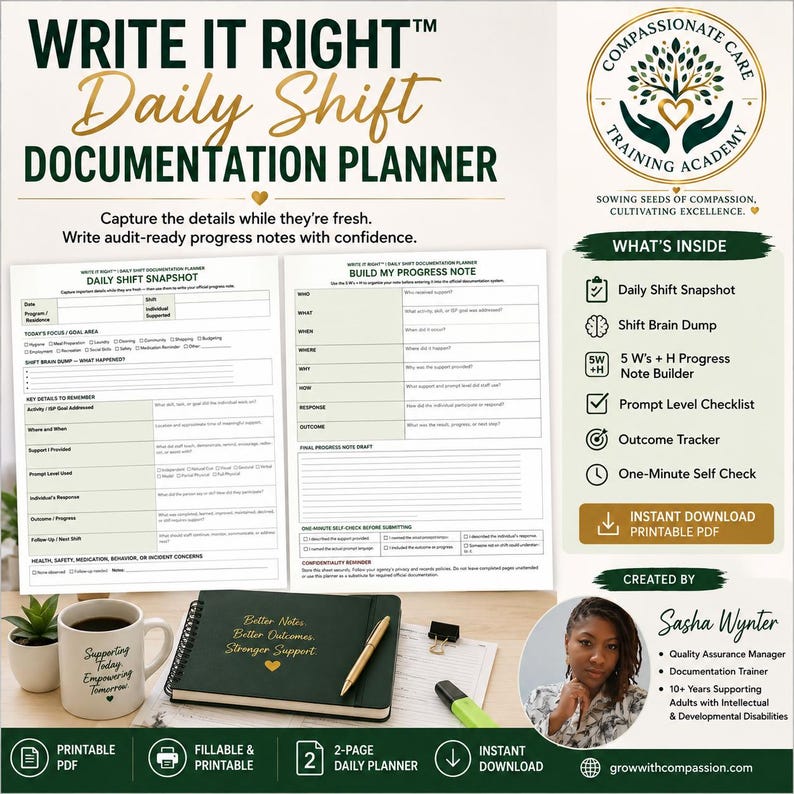 DSP Progress Notes Template | Daily Shift Documentation Planner ...