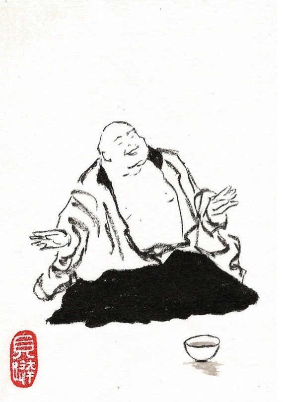 Hand-painted Happy Monk Blank Greeting Card | Etsy