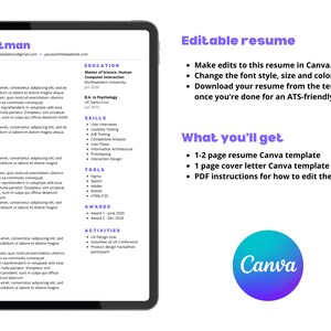 UX Designer Resume Template, Minimalist ATS Friendly Canva Job ...