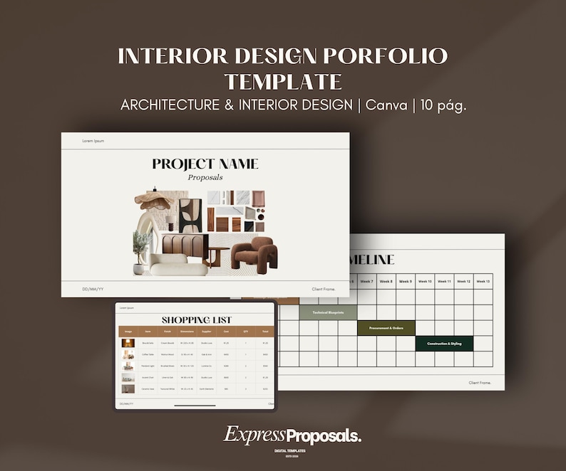 Interior Design Portfolio Template Canva, Architecture Proposal ...