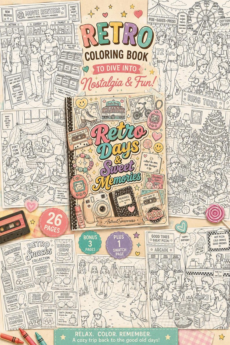 Retro Days & Sweet Memories Coloring Book: 90s Nostalgia, Cozy Scenes ...