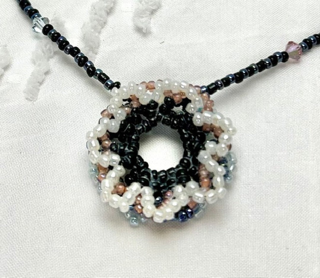 Bead Woven Flower & Crystal Neclace - Black, Blue, Pink, White - Etsy