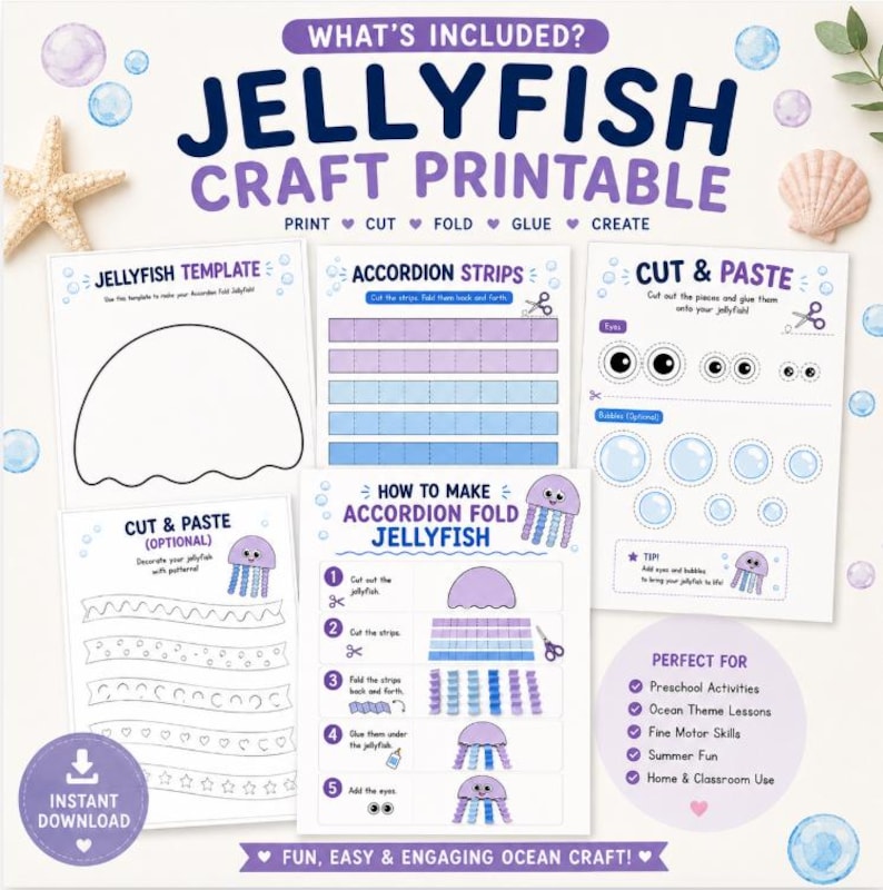 Ocean Jellyfish Craft Printable | Preschool Cut and Paste Activity - Etsy