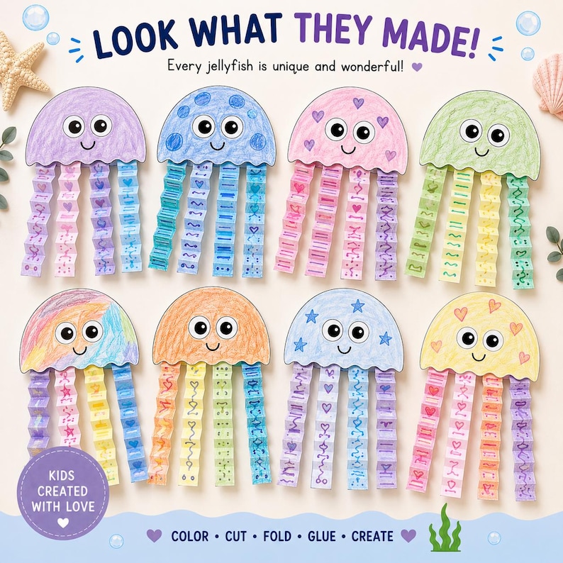 Ocean Jellyfish Craft Printable | Preschool Cut and Paste Activity - Etsy