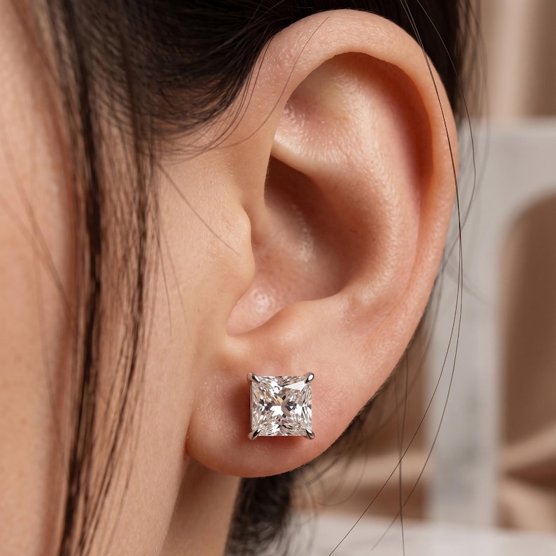 Princess Cut Moissanite Stud Earrings | 925 Sterling Silver, 5.5mm Pair ...