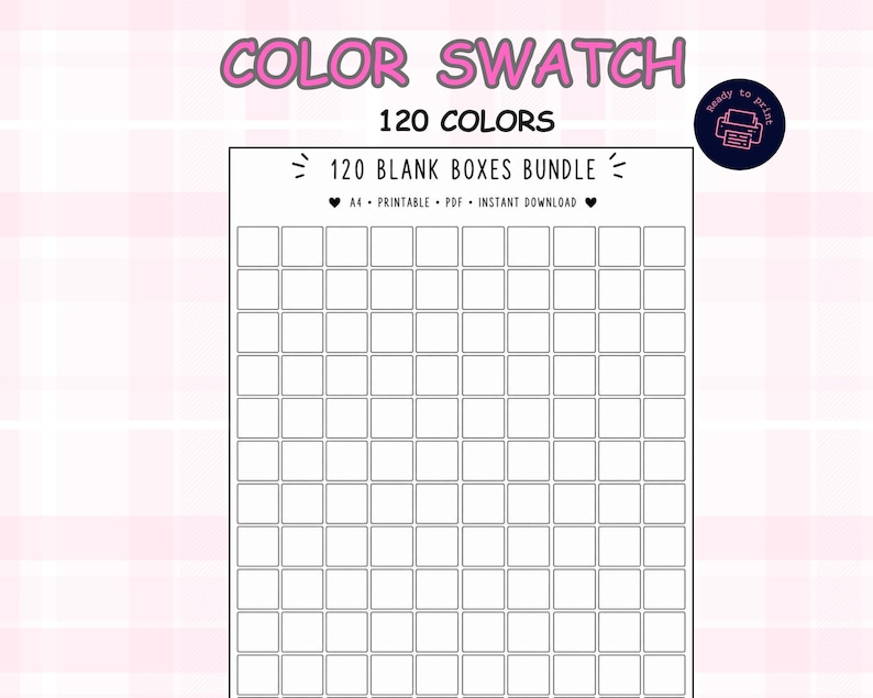 120 Color Swatch Chart Printable | A4 Blank Palette Tracker (digital ...