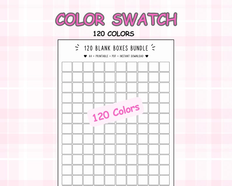 120 Color Swatch Chart Printable | A4 Blank Palette Tracker (digital ...