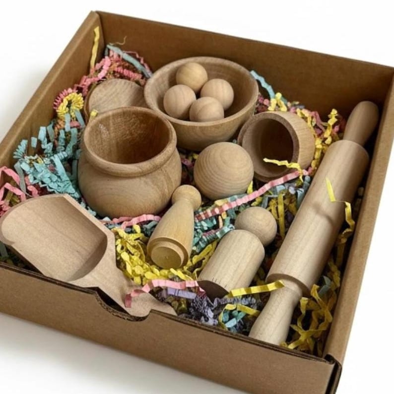 Montessori Wooden Sensory Toy Set Natural Wood Play Set for Toddlers ...