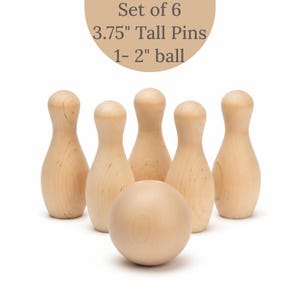 Miniature Bowling Set Wooden Toy Tabletop Game Natural Wood Pins Ball ...
