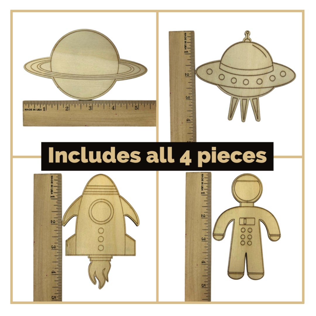 Set of 4 Astronaut, UFO, Rocket, Solar System, Outer Space, DIY Wood ...