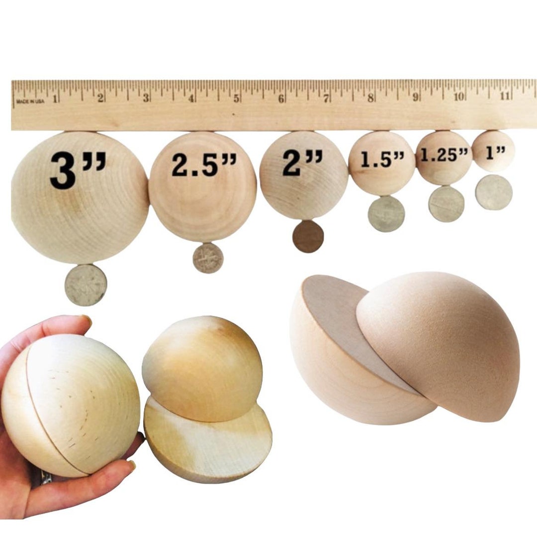 QTY 10- Wood Half Split Balls, Choose Your Size, Door Wreath, Dome Ball ...