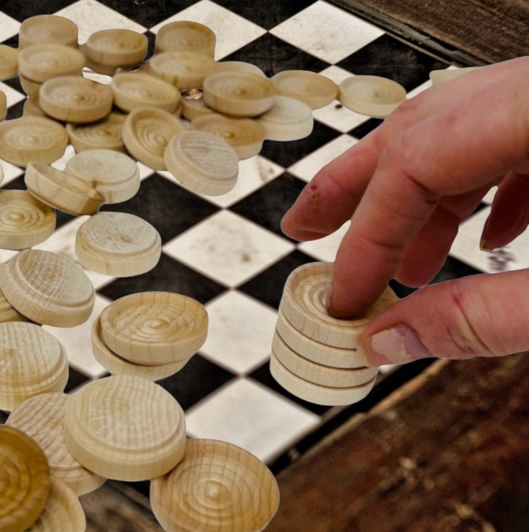 Checkers Natural Wood Stackable Checker Pieces Checker Game Pieces DIY ...