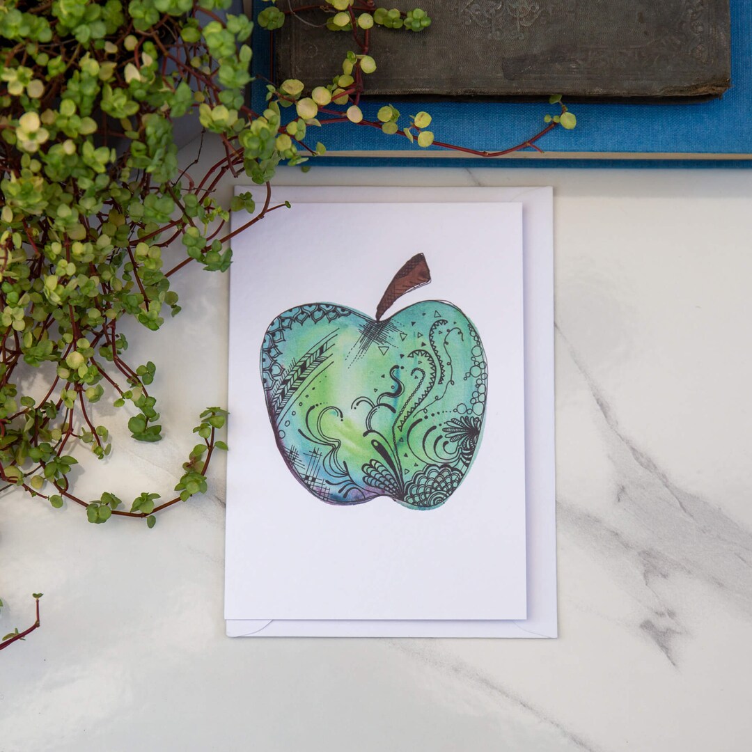 Apple Print Card - Etsy