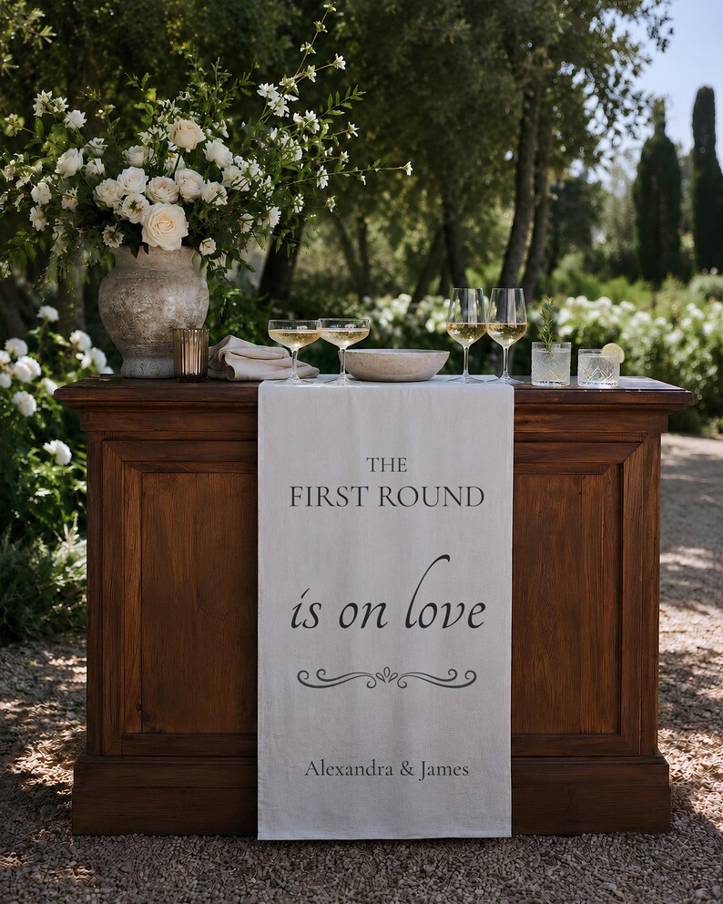 Custom Linen Wedding Bar Sign, Personalized Fabric Cocktail Menu for ...