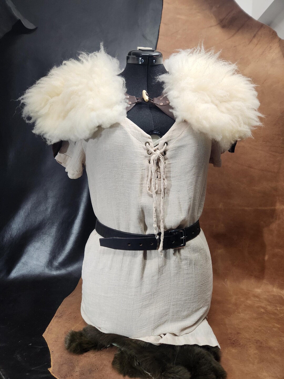 White Sheepskin and Brown Deer Leather Mantle - Etsy