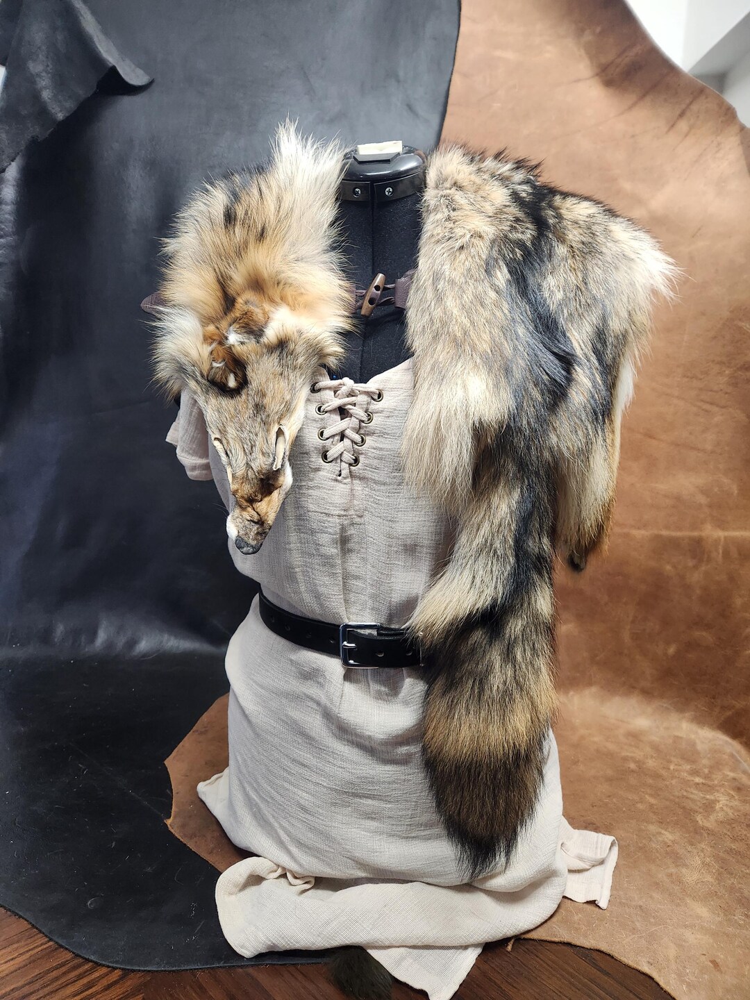 Coyote Pelt Fur Mantle With Dark Brown Deerskin - Etsy