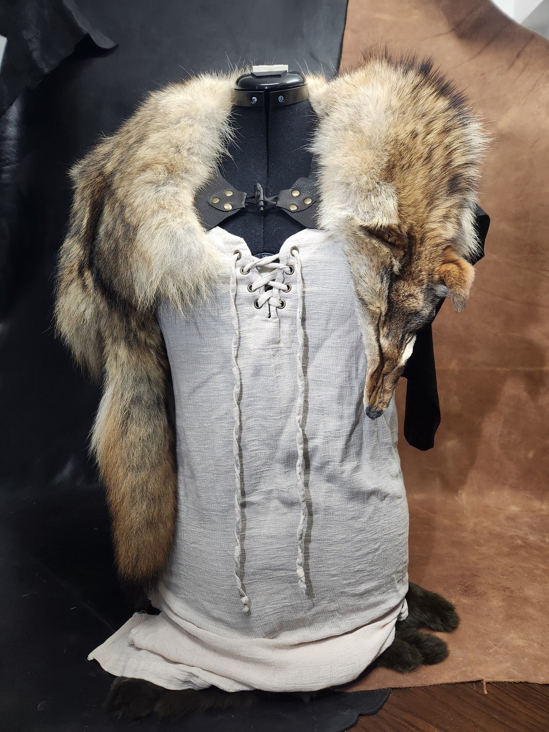 Coyote Pelt Fur Mantle With Black Deerskin - Etsy