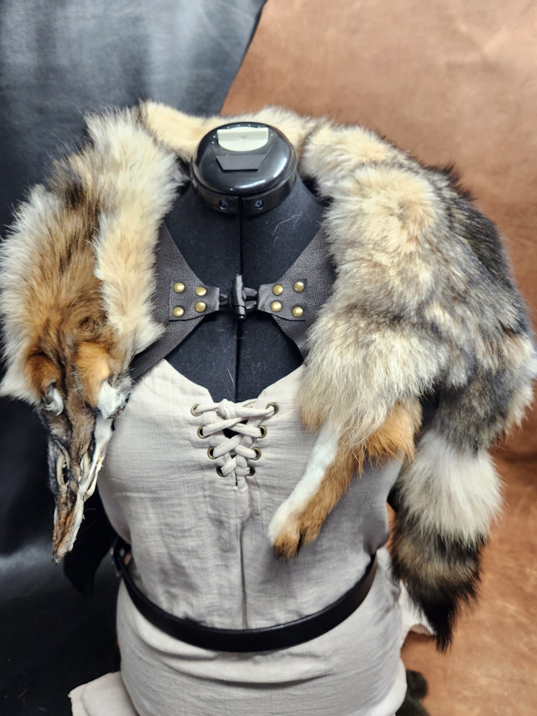Coyote Pelt Fur Mantle With Black Deerskin - Etsy