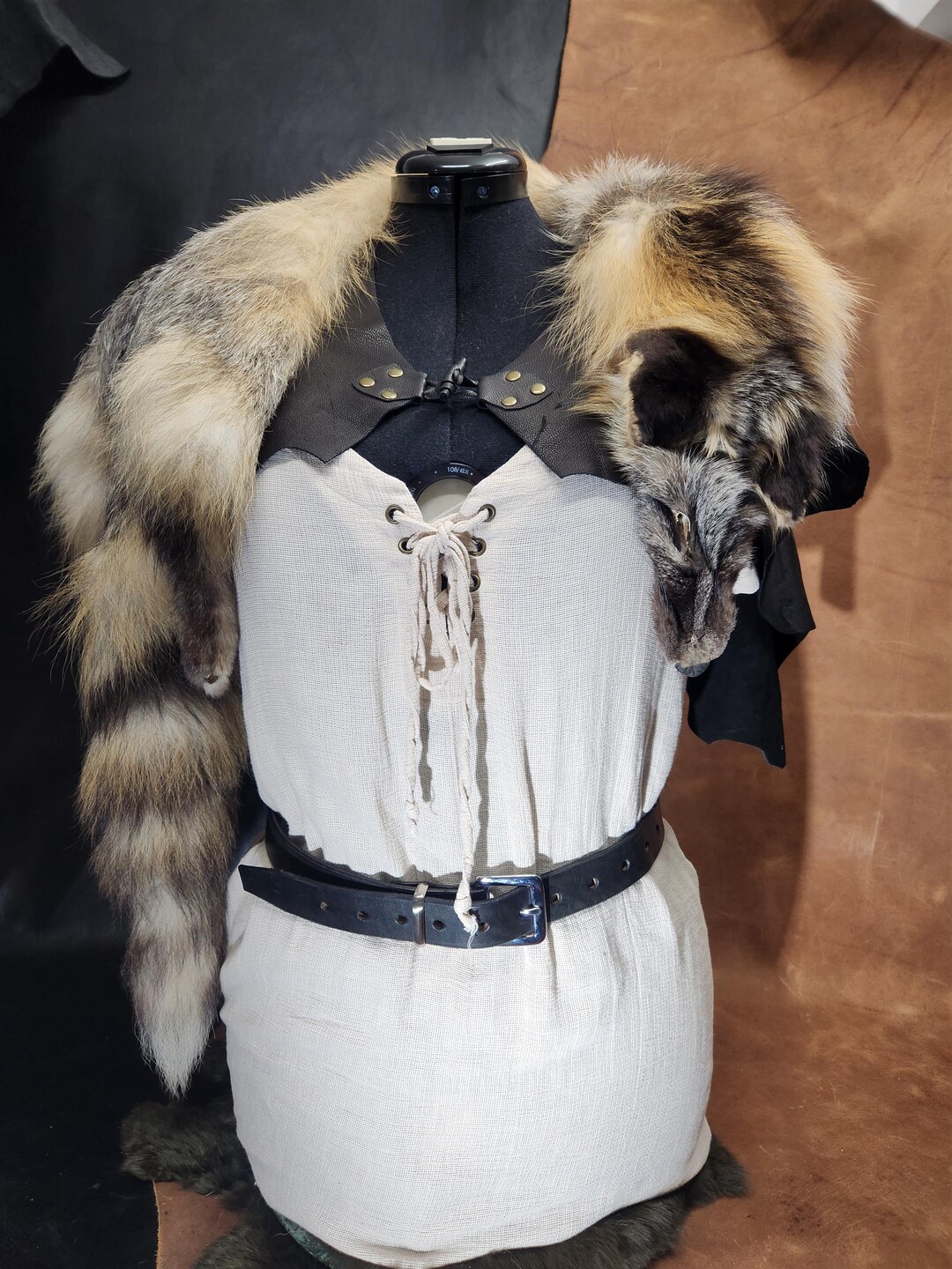 Cross Fox Pelt Fur Mantle With Black Deerskin - Etsy