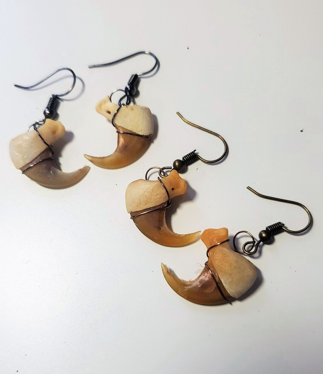 Large Bobcat Claw Dangle Earrings, Real Cat Claw Drop Jewelry With Hand ...