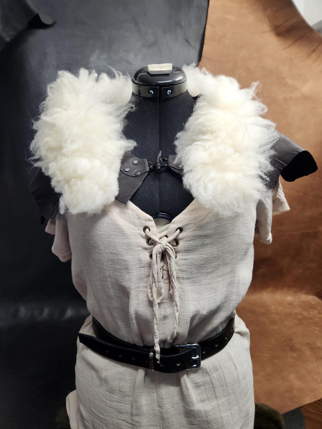 White Sheepskin and Black Deer Leather Mantle - Etsy