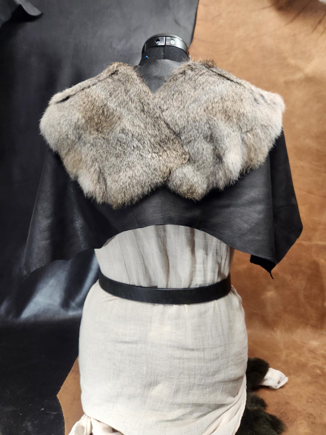 Heather Rabbit Fur Mantle With Black Deerskin - Etsy