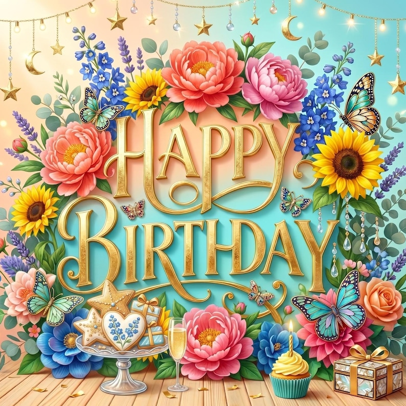 Colorful Floral Happy Birthday Printable Art (digital Download) - Etsy ...
