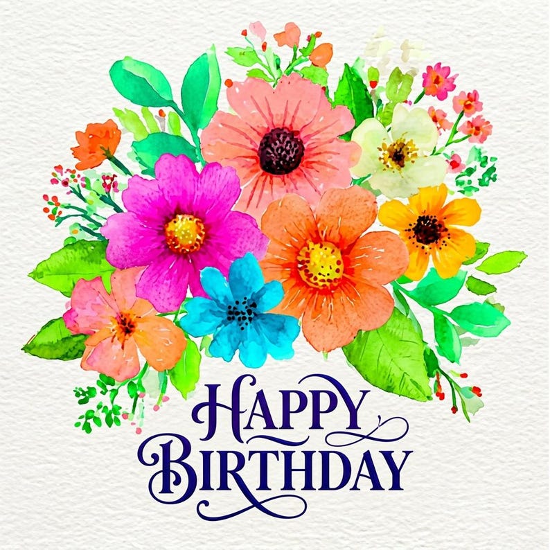 Watercolor Floral Birthday Clipart Bundle: Printable Flower Designs ...