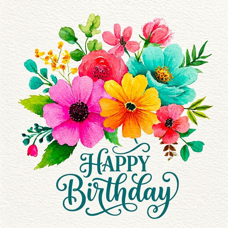 Watercolor Floral Birthday Clipart Bundle: Printable Flower Designs ...